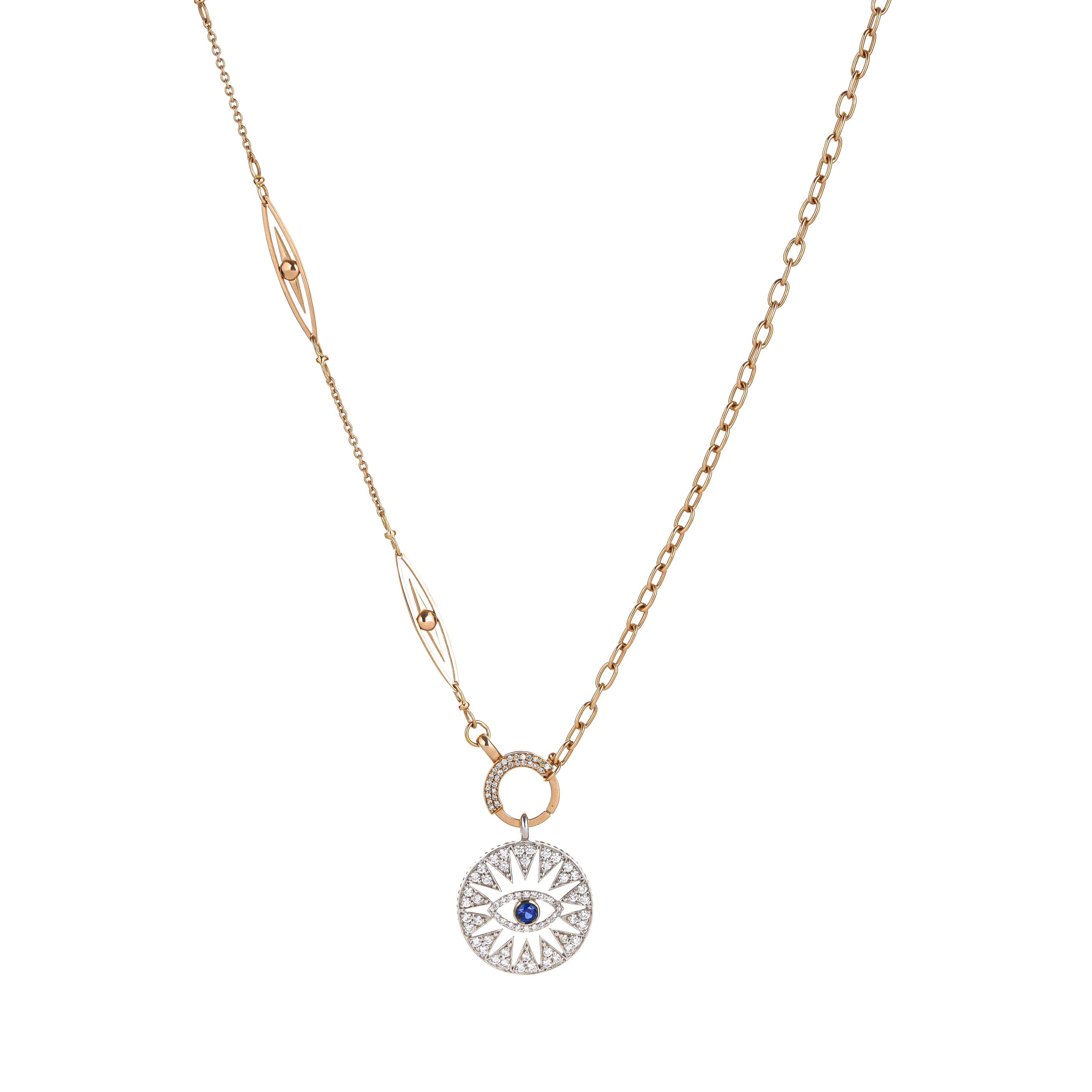 18ct Yellow Gold Chain Evil Eye Sapphire and Diamond – Didosh